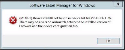 Error M11072 Device ID Not Found in Device List File