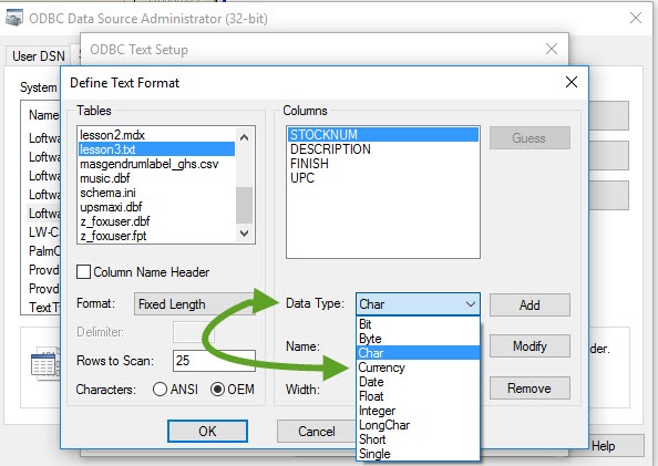 How to Change the Data Type of an ODBC Text File Data Source
