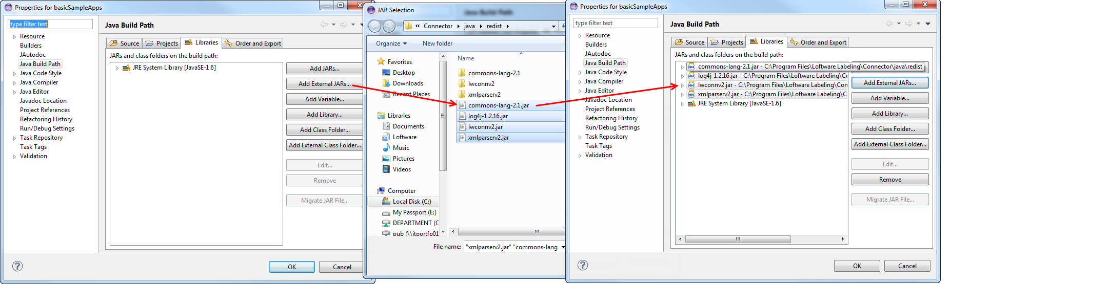 Configuring Eclipse to Run Loftware Universal Connector Basic Samples